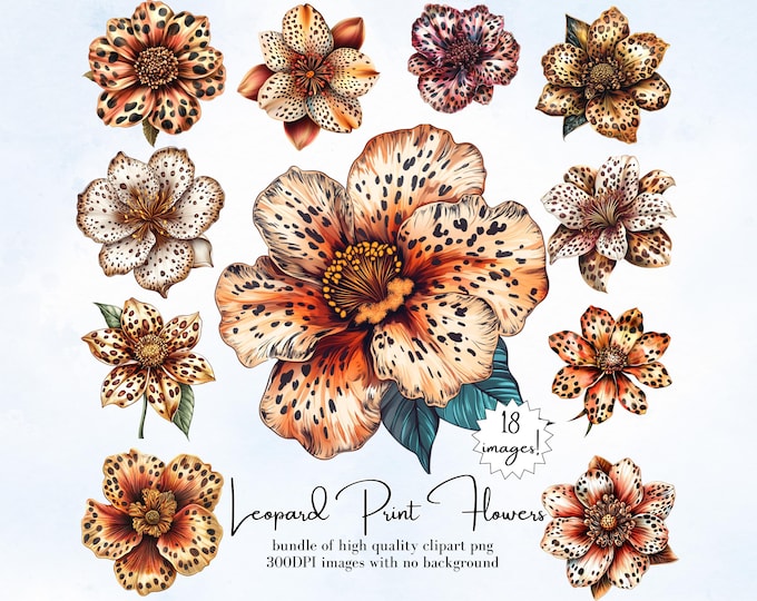 Leopard Print Flower Clipart Bundle - Watercolor Cheetah Print Flowers ...