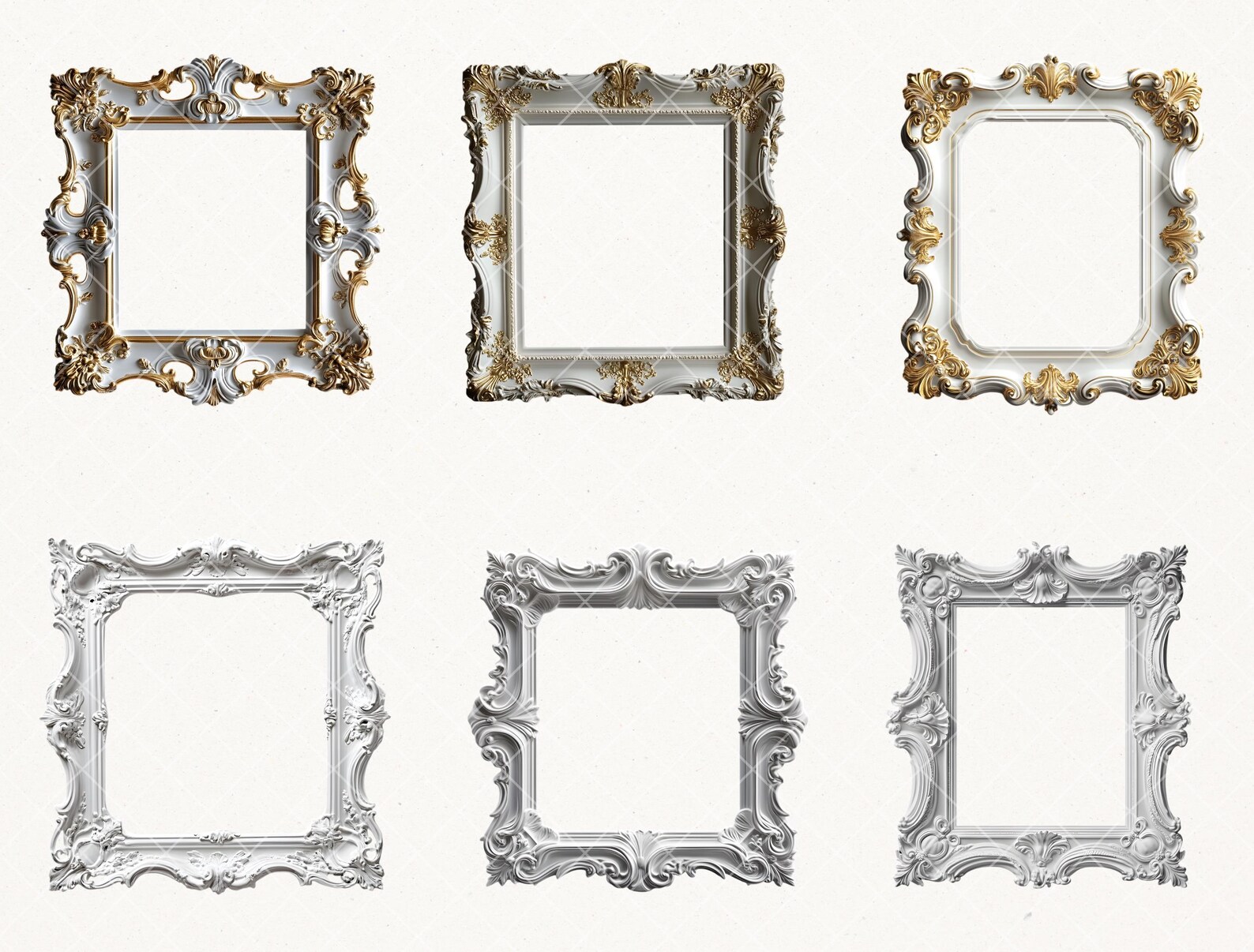 White Rococo Frames Clipart Bundle – Antique Gold Victorian Frames PNG ...