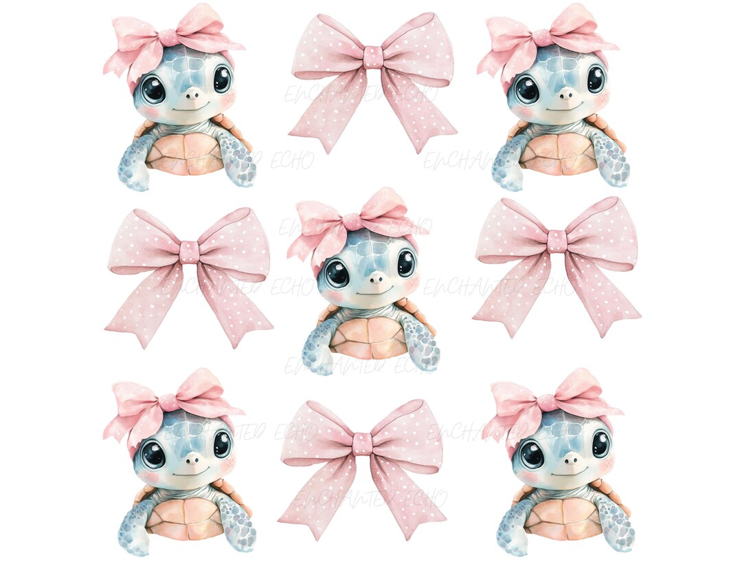 Baby Turtle Coquette Pink Bow Png Cute Turtle Bow Png Pink Bows Png ...