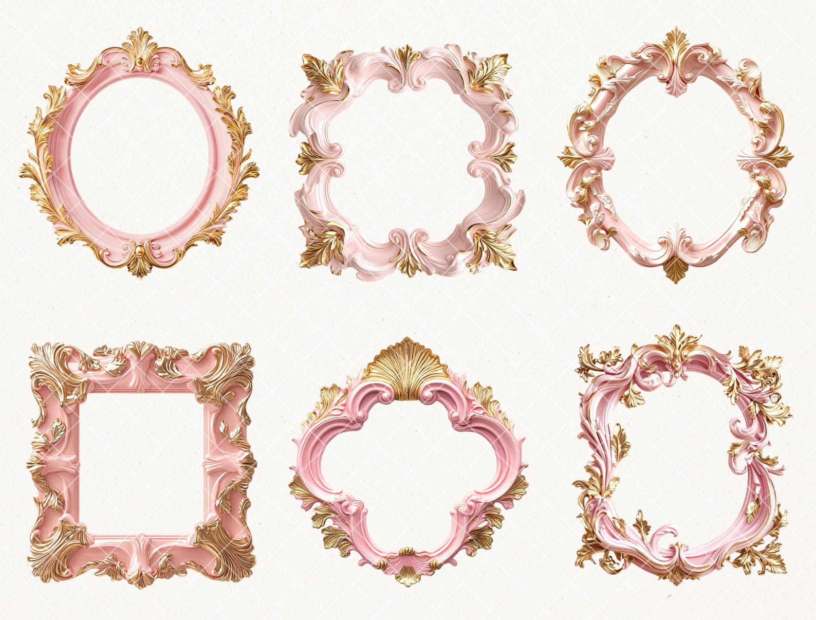 Pink Rococo Frames Clipart Bundle – Antique Victorian Border PNG ...