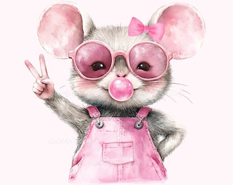 Pink Opossum Bubble Gum PNG - Peace Sign Possum Clipart, Watercolor ...