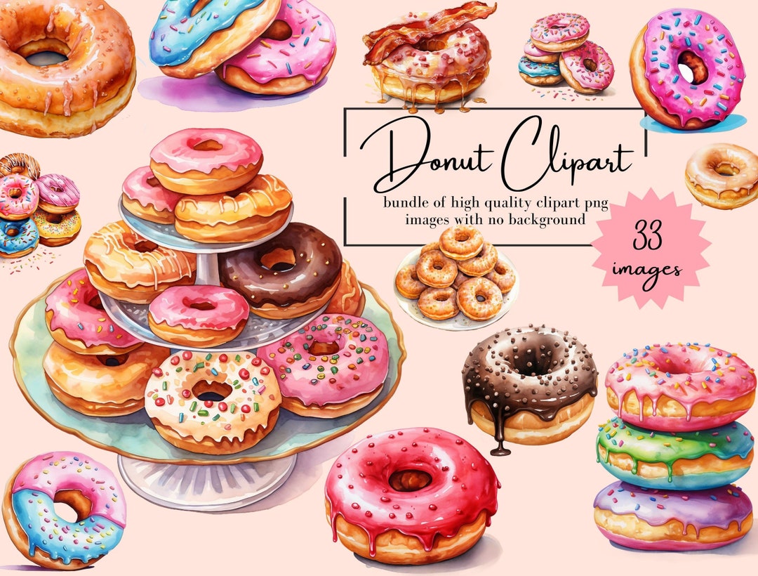 Donut Clipart Watercolor Cute Donut PNG Bundle Sweets Clipart ...