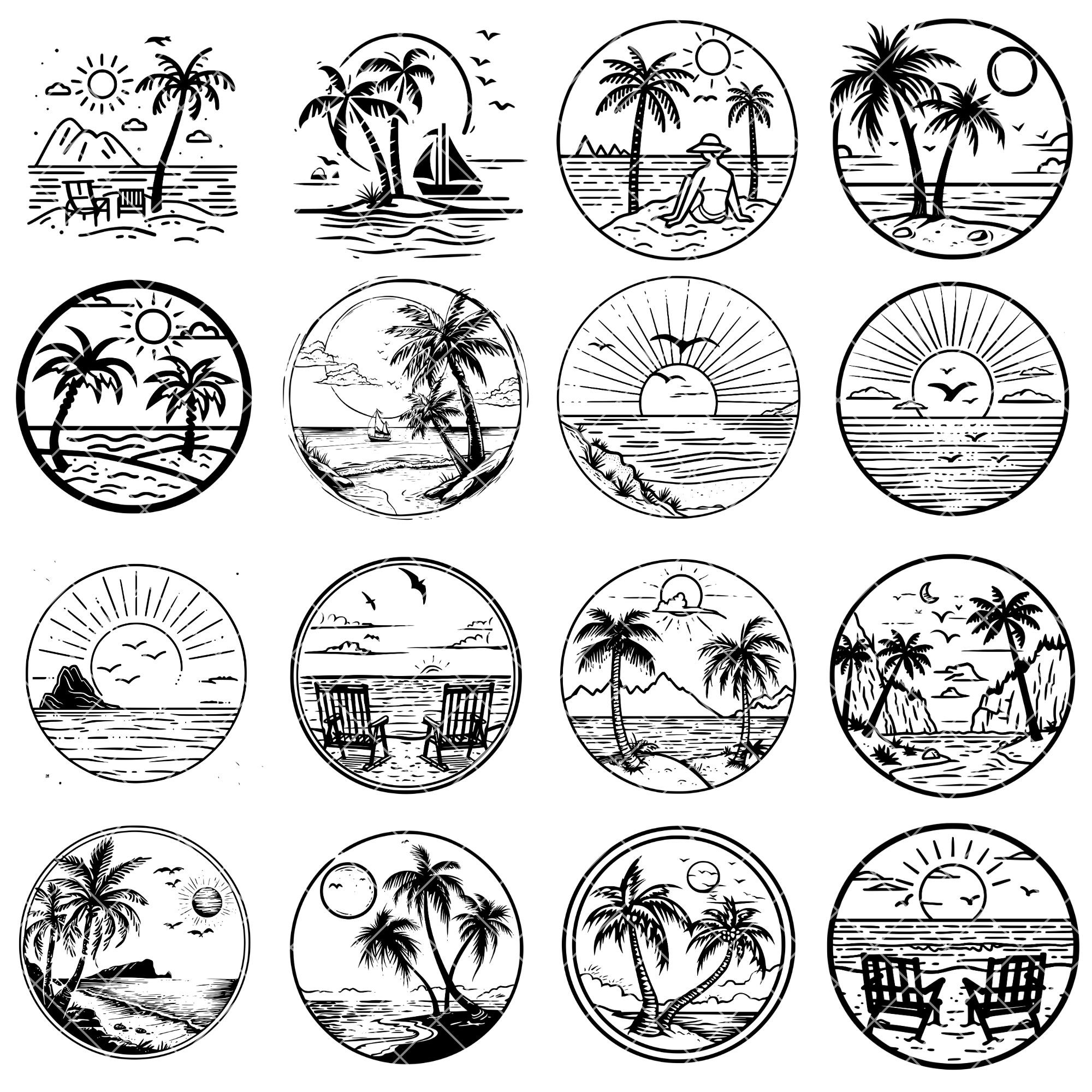 Coastal Beach View SVG & PNG Bundle - 30 Tropical Scene Images Included ...