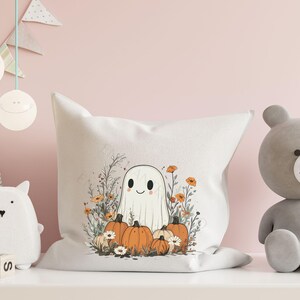 Cute Fall Ghost With Pumpkins and Wildflowers Png, Cottagecore Ghost ...