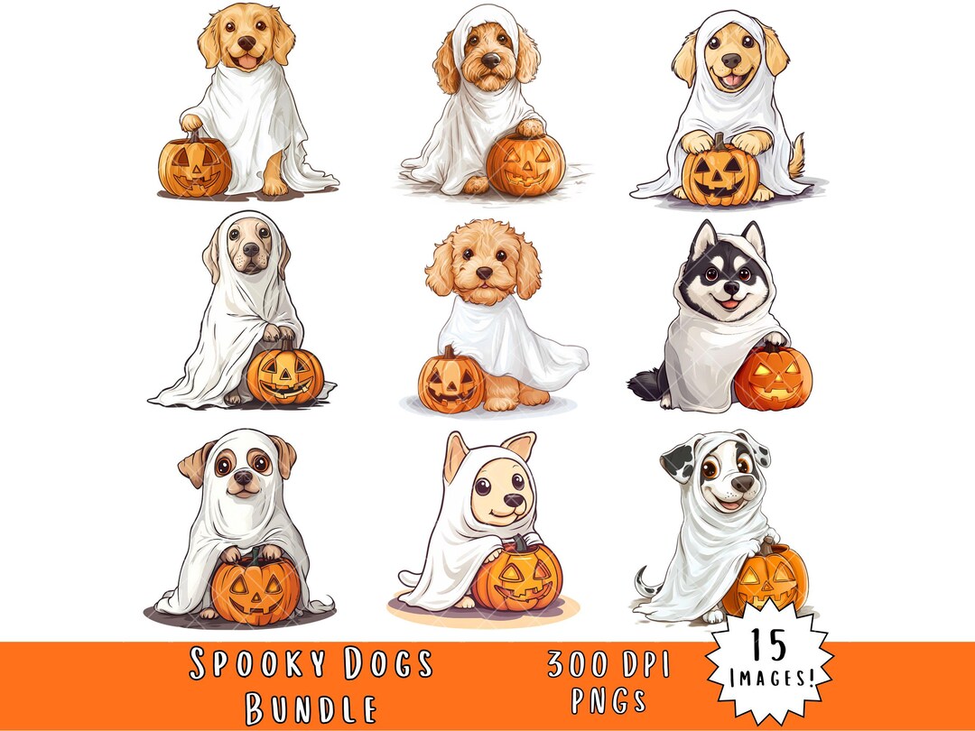 Cute Ghost Dog Png Bundle, Spooky Dogs Png, 15 Halloween Dog Images ...