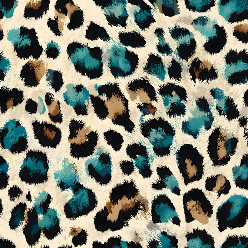 Teal Leopard Print Seamless Pattern PNG - Blue Cheetah Repeating ...