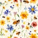 Seamless Wildflower Bee Pattern - Bees With Honeycomb JPG Pattern - Etsy