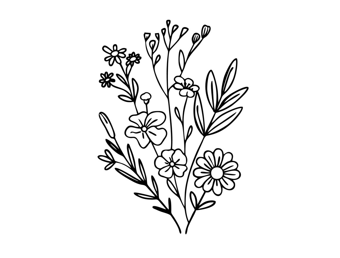 Botanical SVG Floral SVG Simple Flower Bouquet Clipart Wild Flower SVG ...