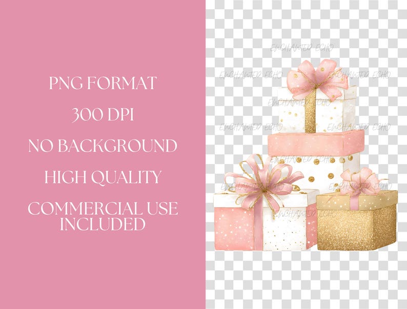 Glitter Christmas Presents Clipart – Pink Bow Coquette Winter Holiday ...