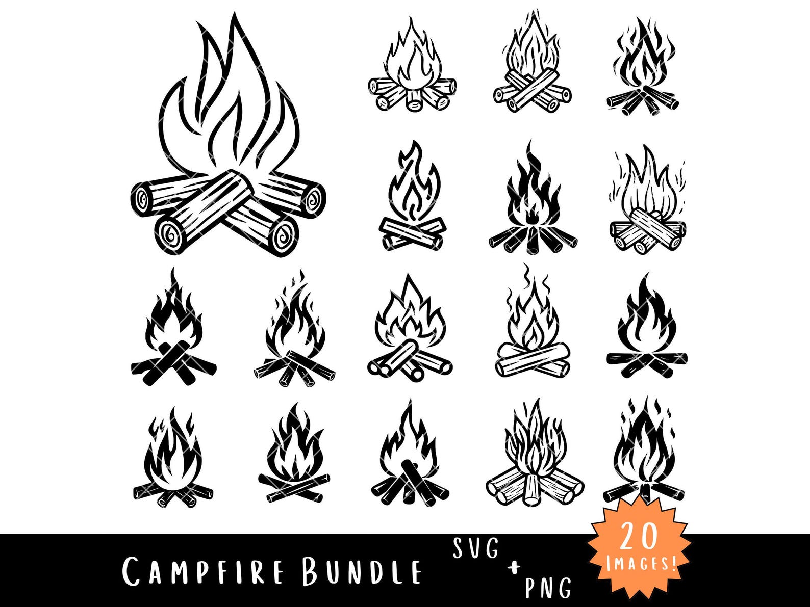 Campfire SVG & PNG Bundle 20 Wood Fire Images Included, 40 Total Files ...