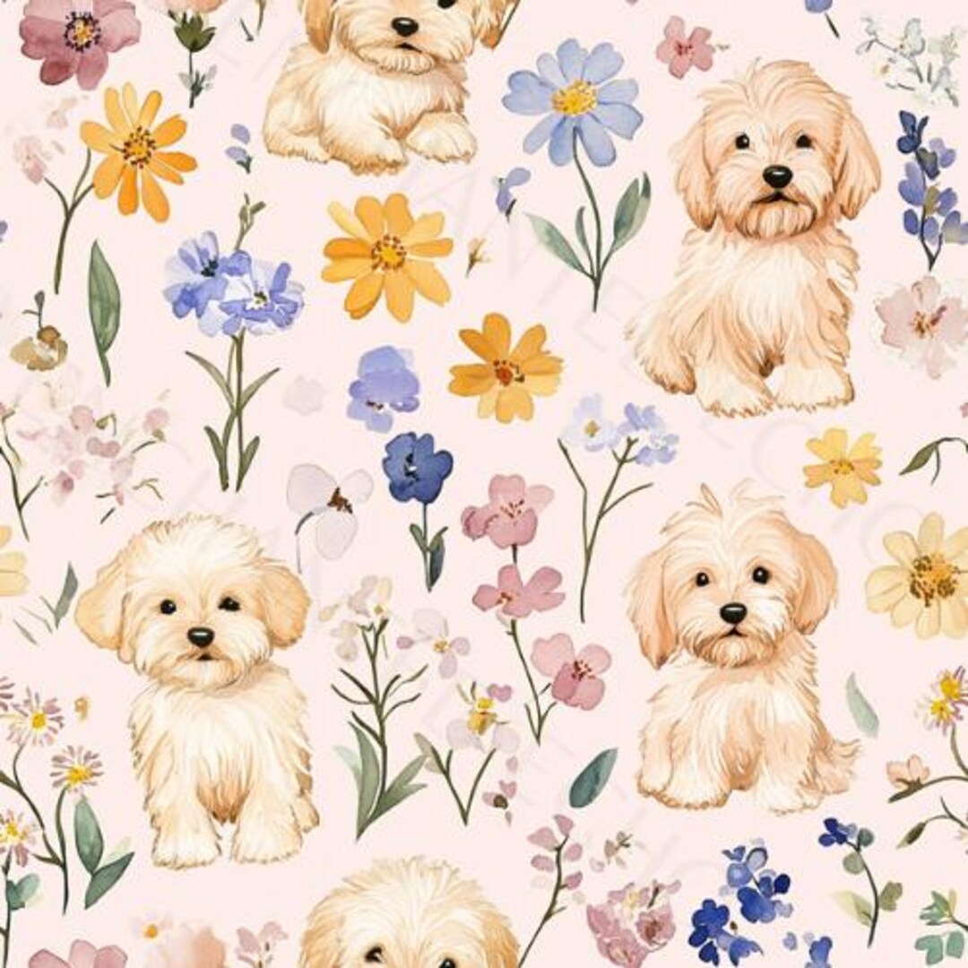 Seamless Goldendoodle Pattern PNG - Cute Widlflower Seamless Pattern ...