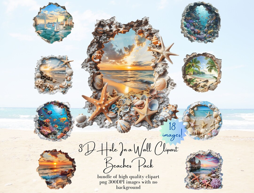 Beach Dreams Clipart Bundle Beaches 3D Crack in Wall Pngs High Quality ...
