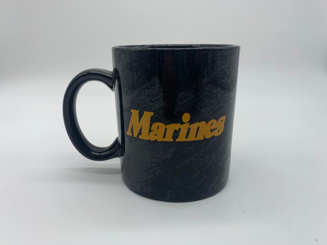 USMC Marines Coffee Mug Black Gold Globe Anchor Eagle Emblem - Etsy