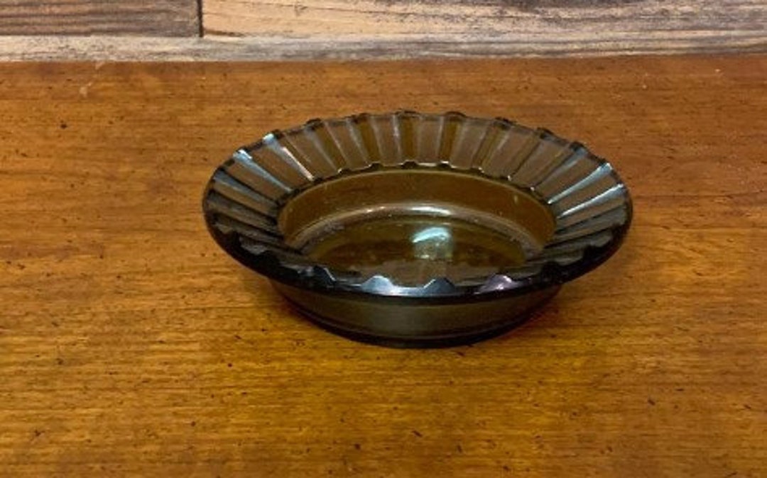 Vintage Green Glass Ashtray - Etsy