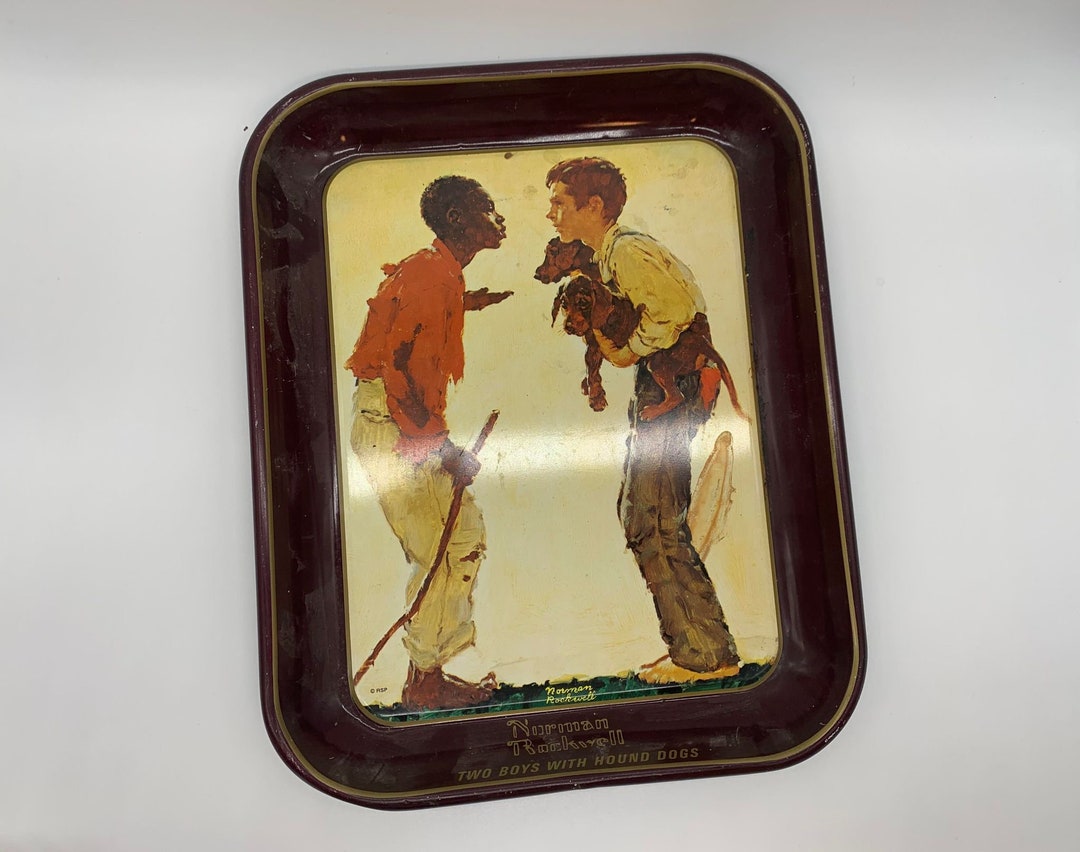 Norman Rockwell 1976 Red Tray Limited Edition "two Boys With Hound Dogs ...