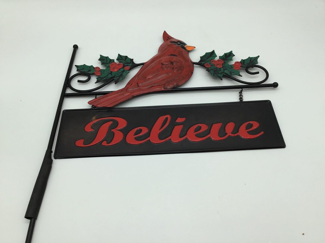 Metal Cardinal Yard Sign With Stake Outdoor "believe" - Etsy