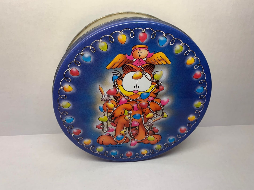 Garfield Wrapped in Christmas Lights Round Tin - Etsy