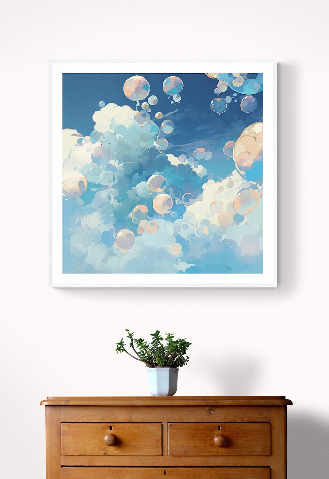 Clouds Bubble Digital Art Printable Gouache Style Decor 1x1 Ratio ...