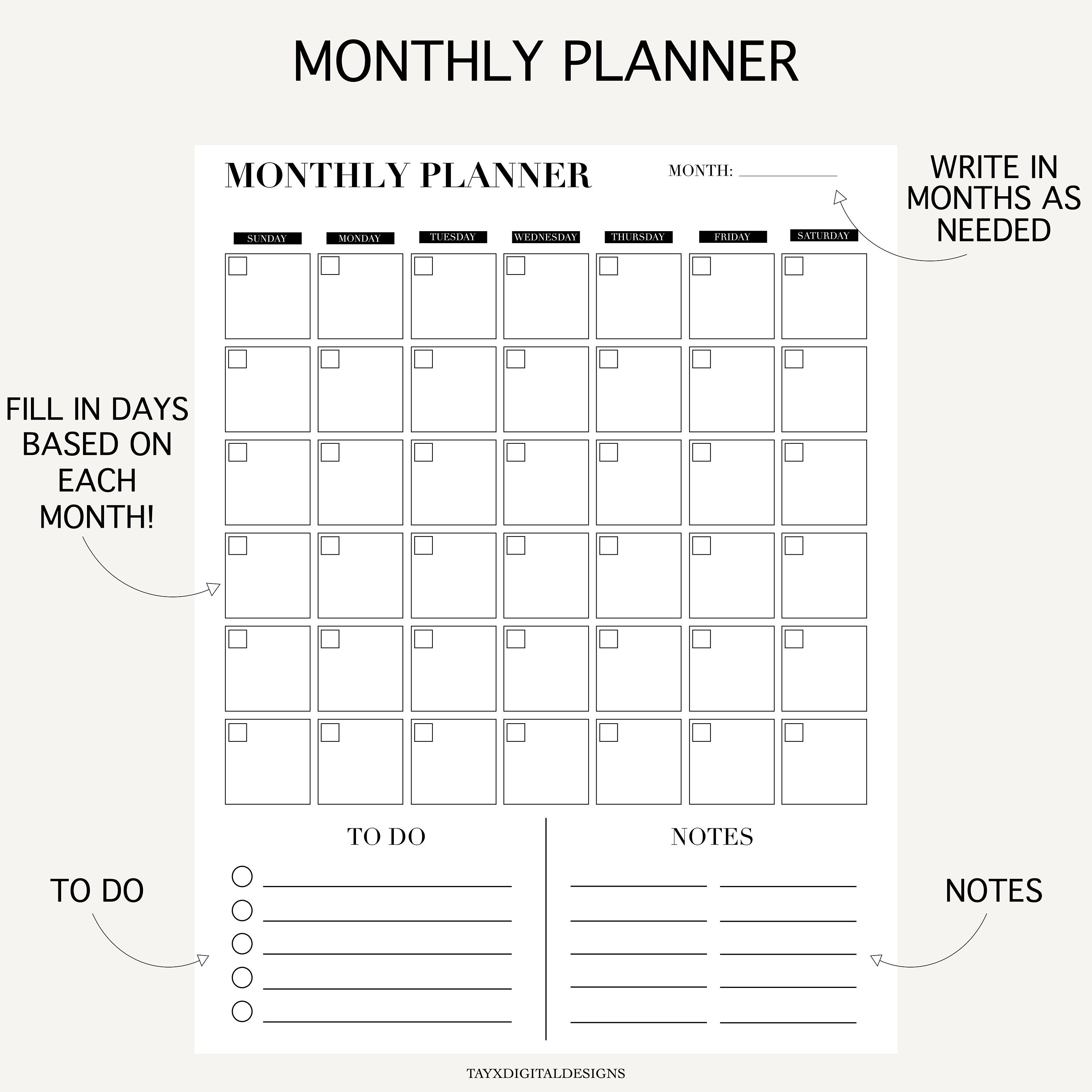 Daily, Weekly, Monthly Planner Template Pack in Black! Task Tracker ...