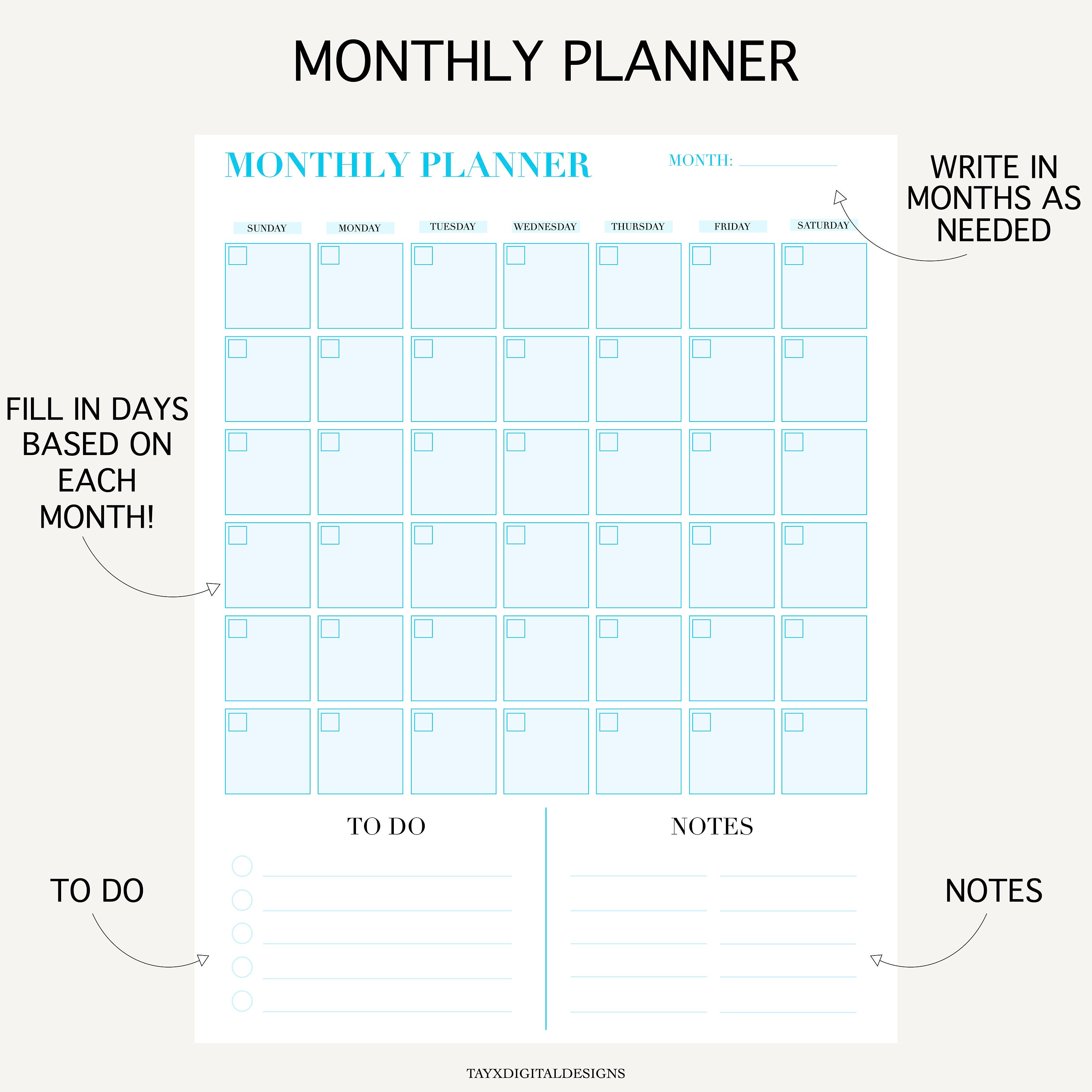 Daily, Weekly, Monthly Planner Template Pack in Blue! Task Tracker ...