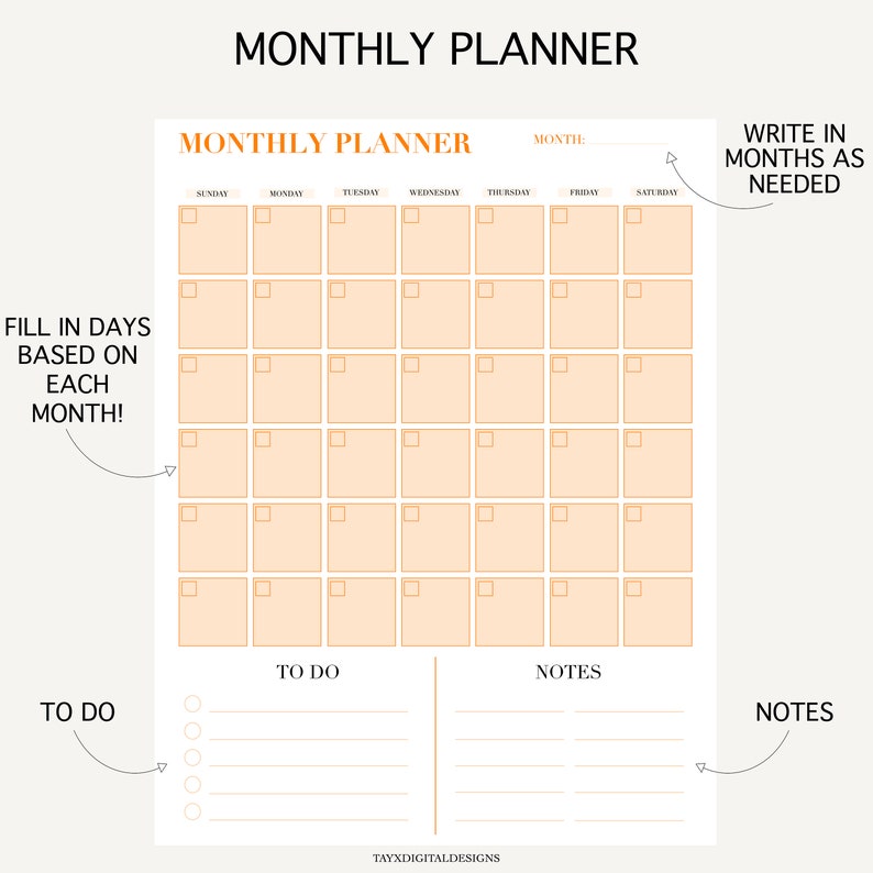 Daily, Weekly, Monthly Planner Template Pack in Orange! Task Tracker ...