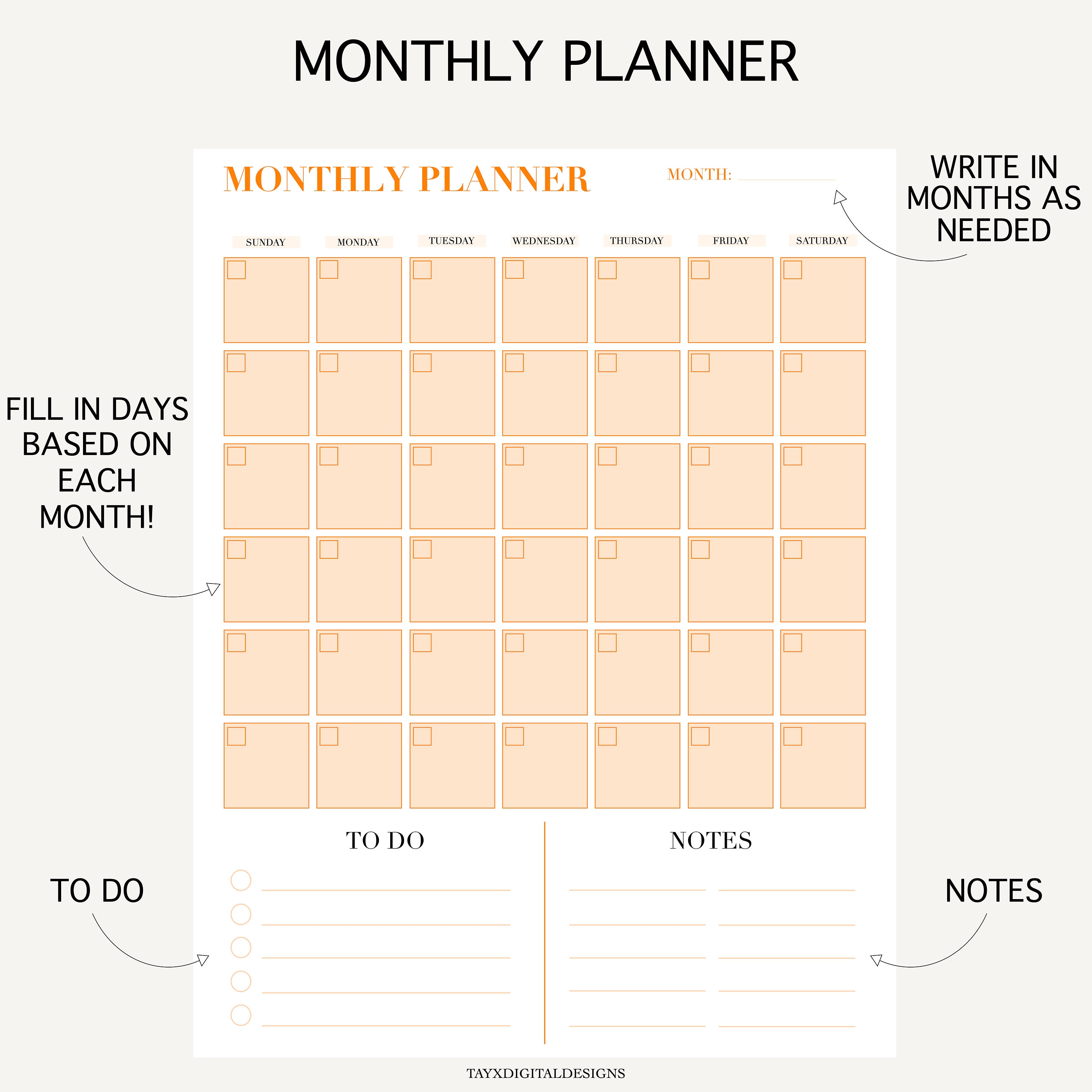 Daily, Weekly, Monthly Planner Template Pack in Orange! Task Tracker ...