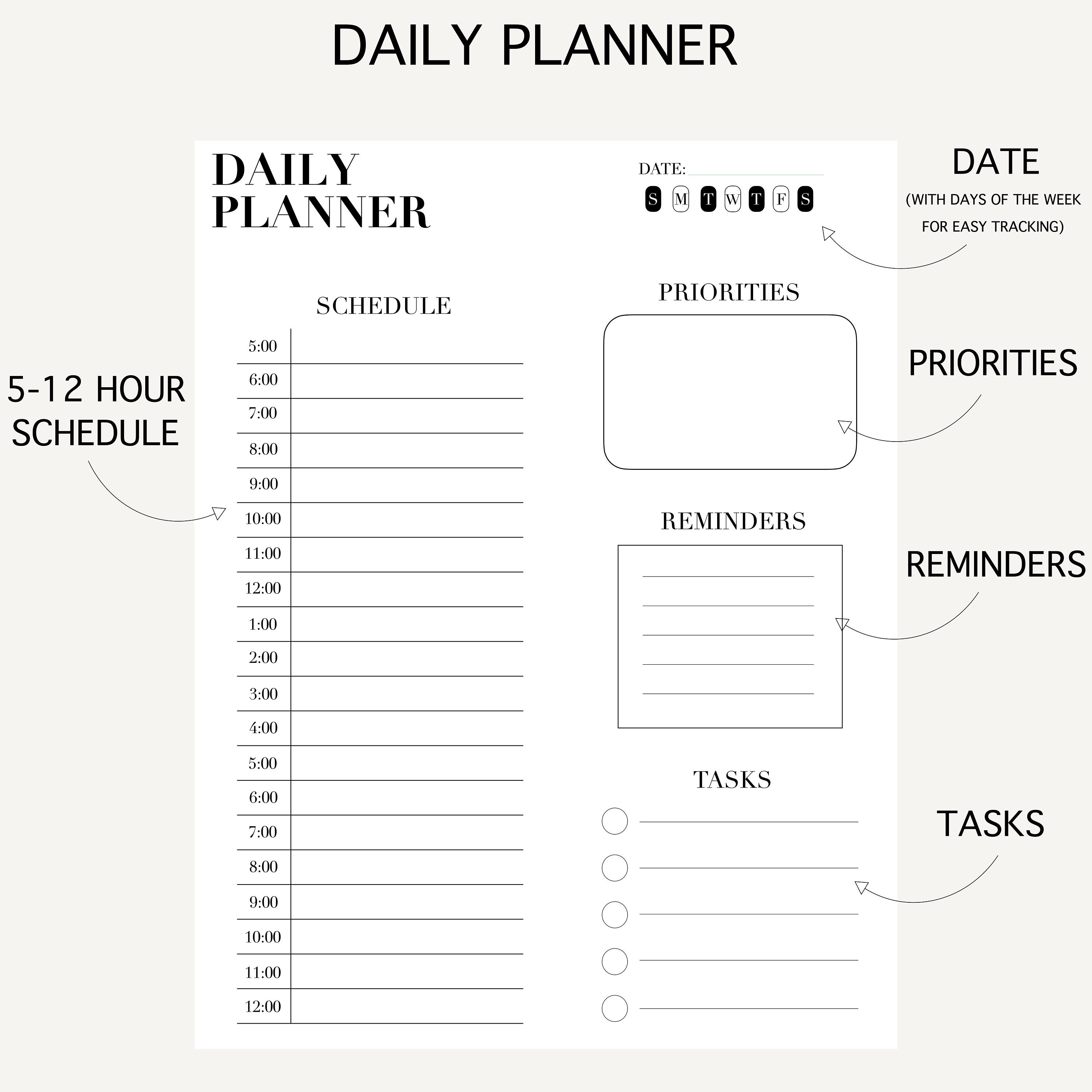 Daily, Weekly, Monthly Planner Template Pack in Black! Task Tracker ...