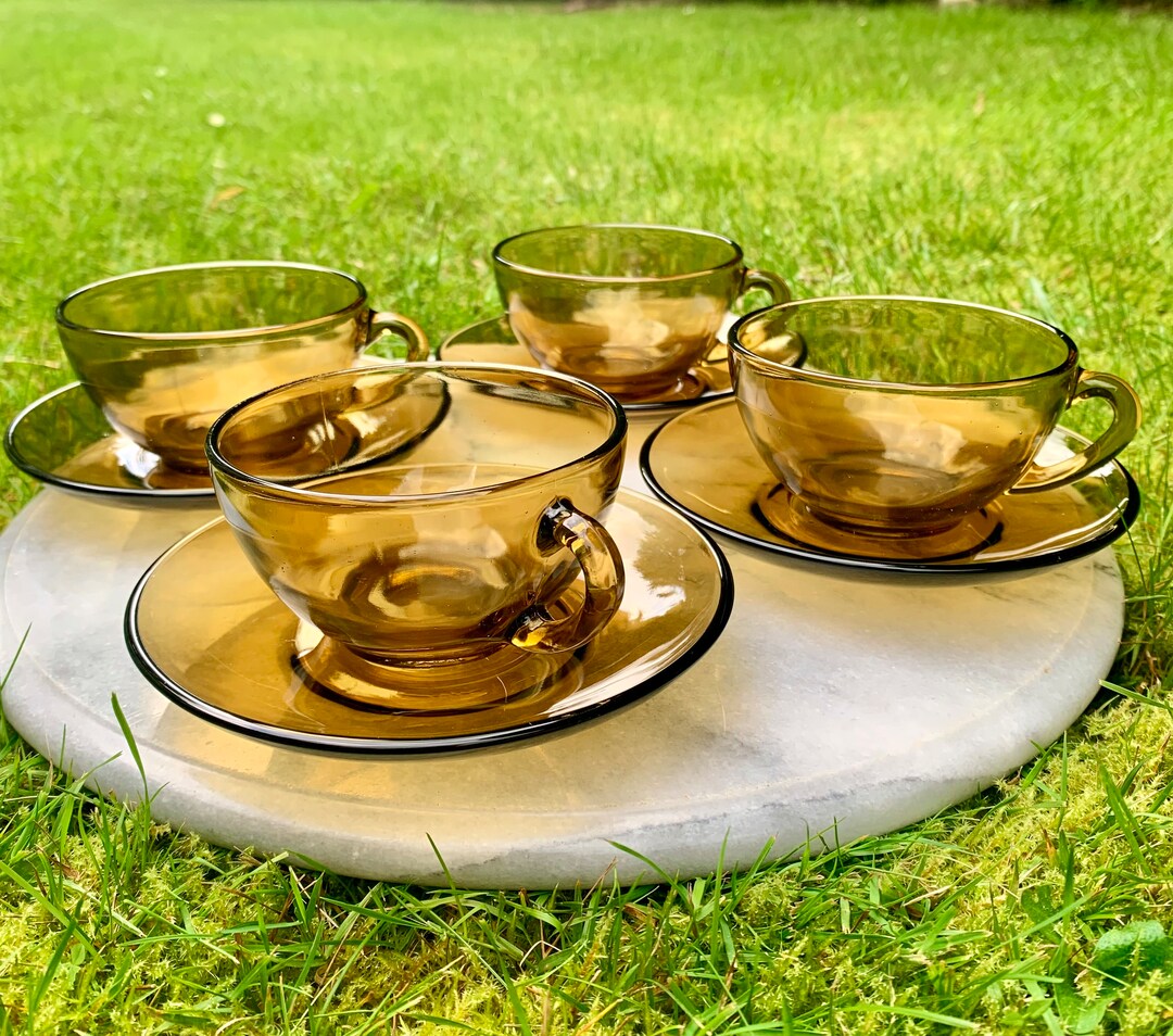 Arcopal Amber Smoked Glass Teacup Set 1970s Transparent - Etsy