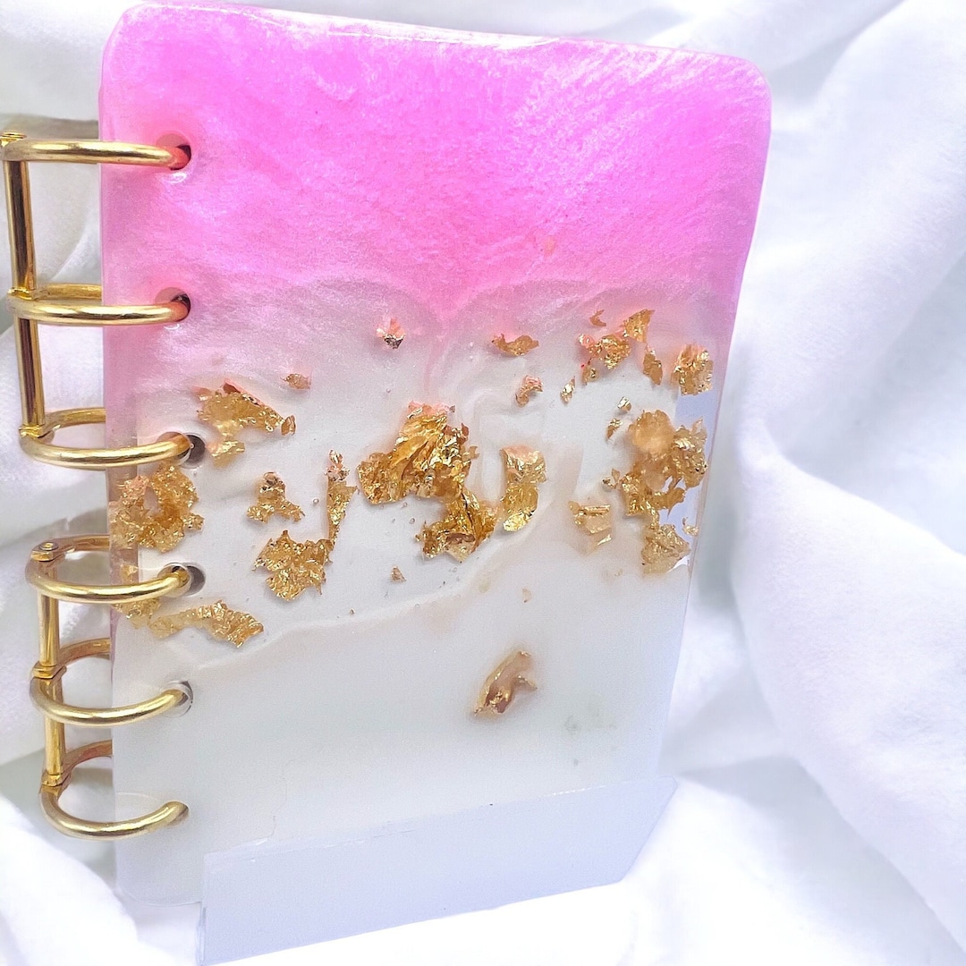 Baby Pink CUSTOM RESIN JOURNAL, White and Gold Leaf Handmade Travelling ...