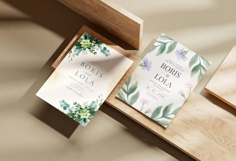 Editable Wedding Invitation Bundle Template, Boho Floral Suite (digital ...