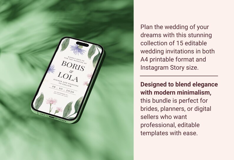 Editable Wedding Invitation Bundle Template, Boho Floral Suite (digital ...