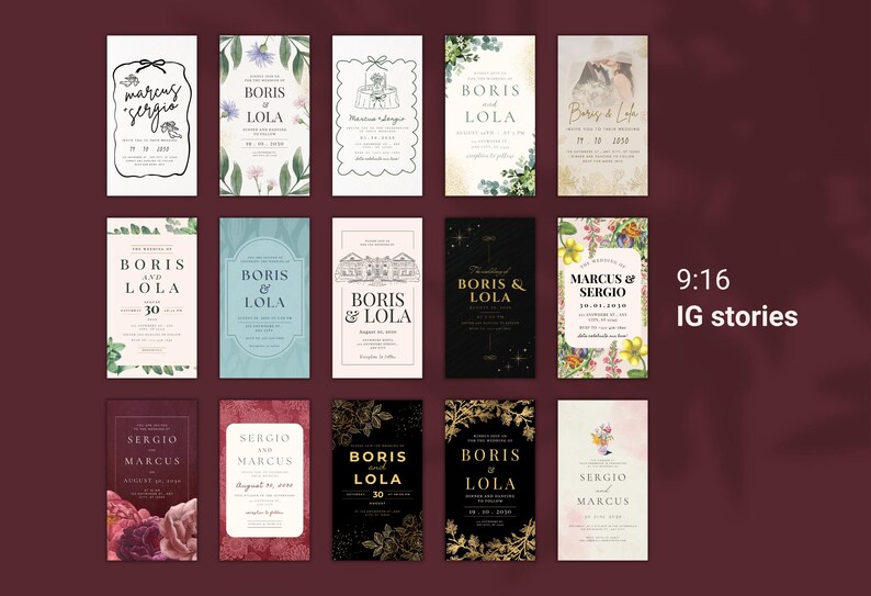 Editable Wedding Invitation Bundle Template, Boho Floral Suite (digital ...