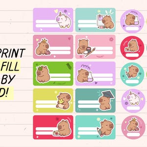 Capybara Name Labels for School Supplies: Printable Stickers (digital ...
