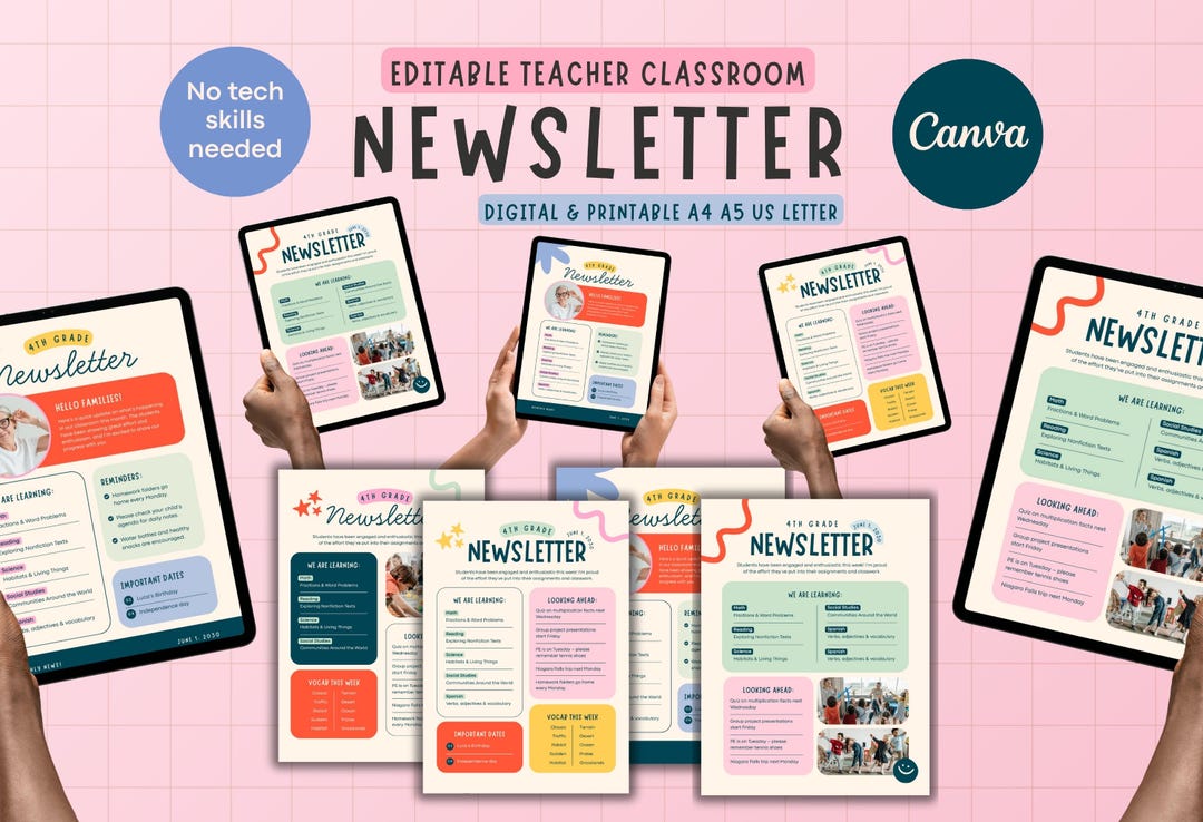 Teacher Classroom Newsletter Canva Template, Back to School, Weekly ...