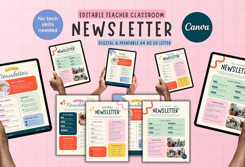 Teacher Classroom Newsletter Canva Template, Back to School, Weekly ...