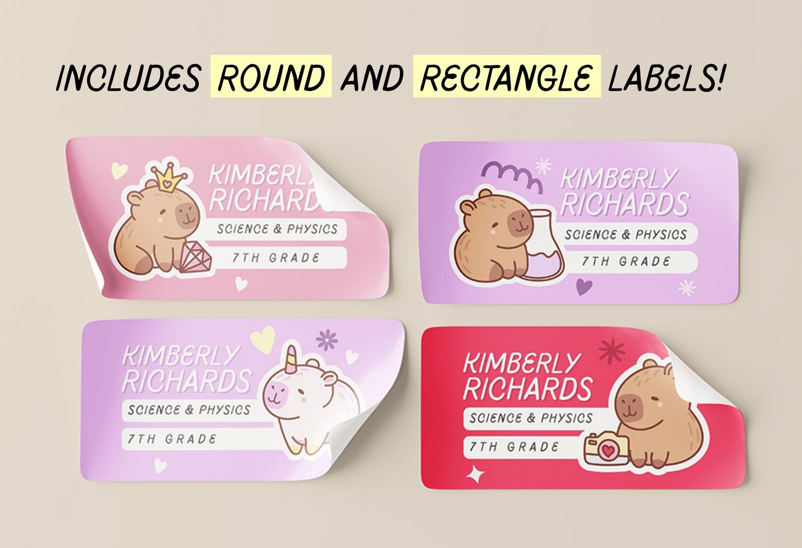 Capybara Name Labels for School Supplies: Printable Stickers (digital ...