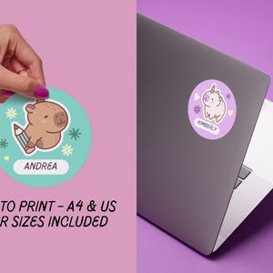 Capybara Name Labels for School Supplies: Printable Stickers (digital ...