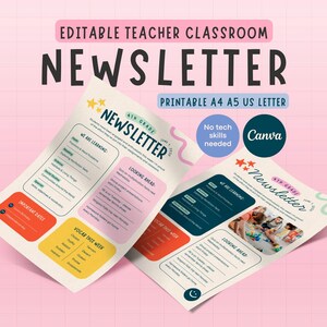 Editable Classroom Newsletter Template Canva | Cute Colorful Teacher ...