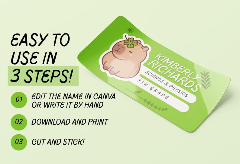 Capybara Name Labels for School Supplies: Printable Stickers (digital ...