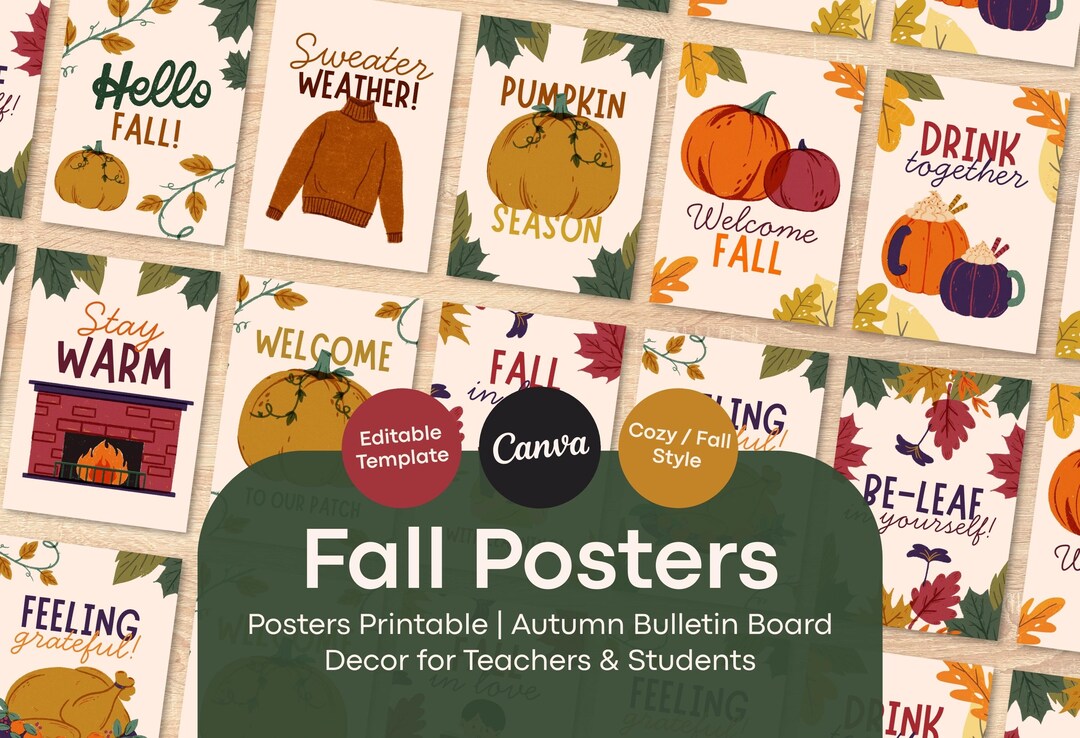 Editable Fall Classroom Posters Bundle: Autumn Wall Art (PDF Download ...