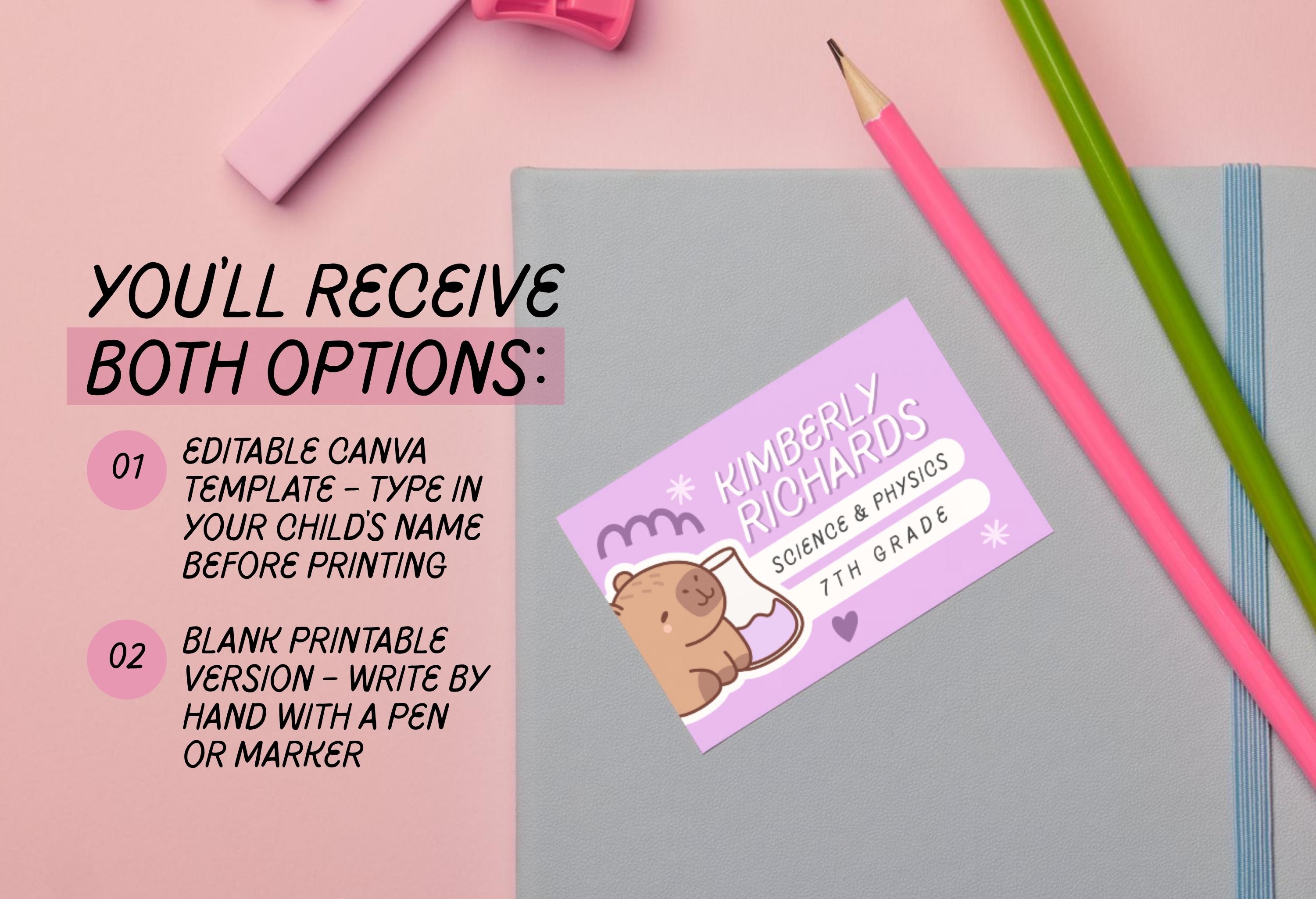Capybara Name Labels for School Supplies: Printable Stickers (digital ...