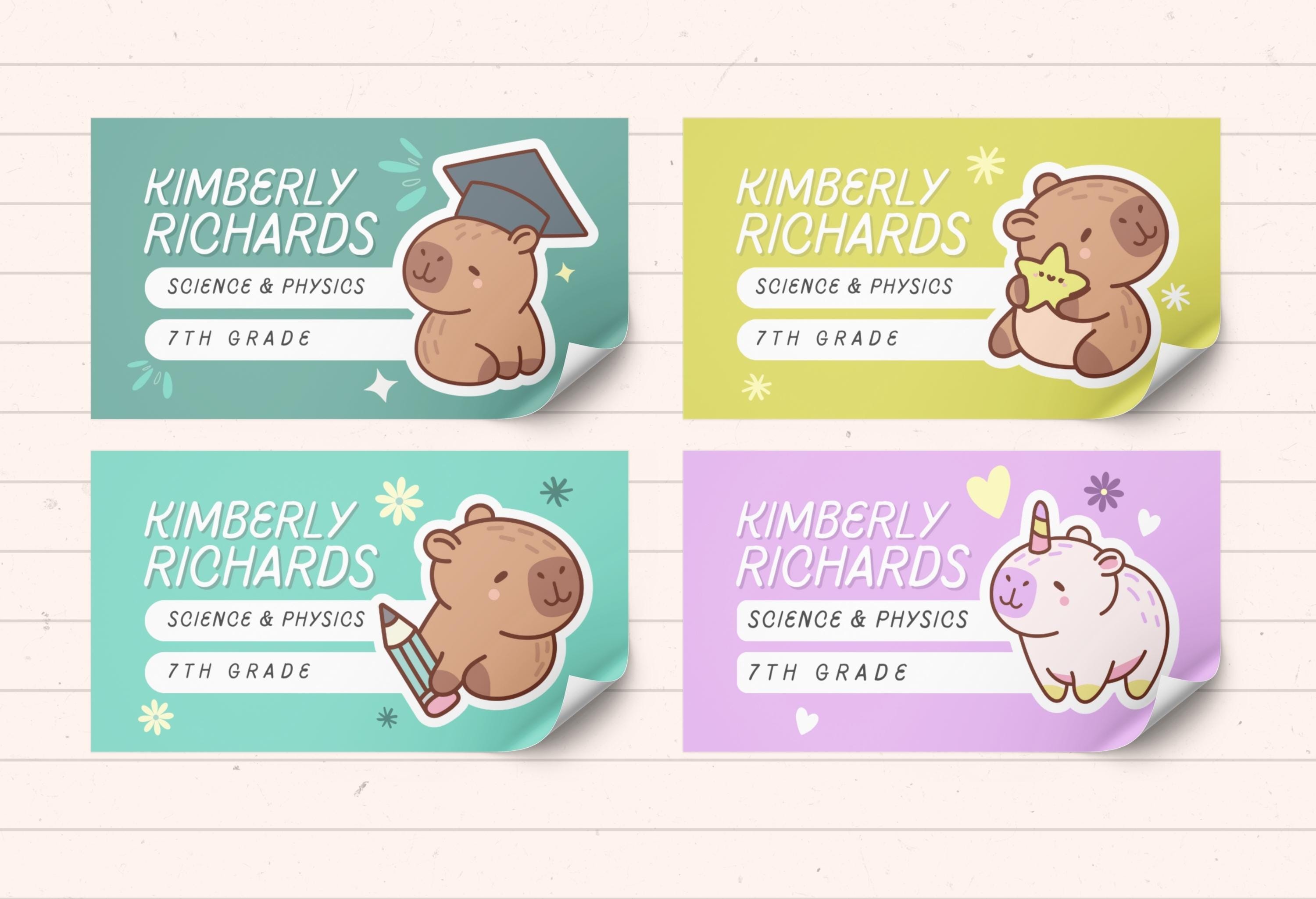 Capybara Name Labels for School Supplies: Printable Stickers (digital ...