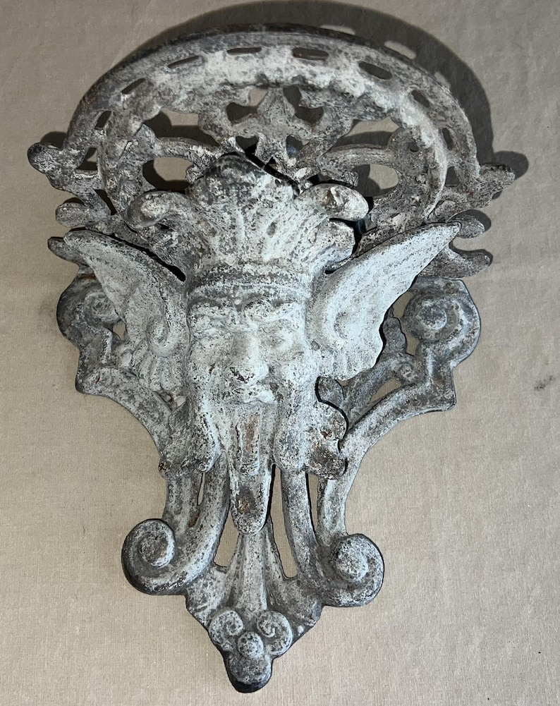 Gothic Gargoyle Cast Iron Metal Wall Shelf Sconce Pair Bacchus Face ...