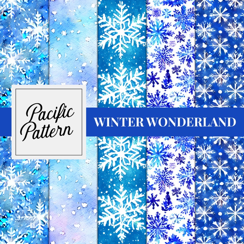 Winter Wonderland Snowflakes Seamless Pattern Set of 5, Winter Theme ...