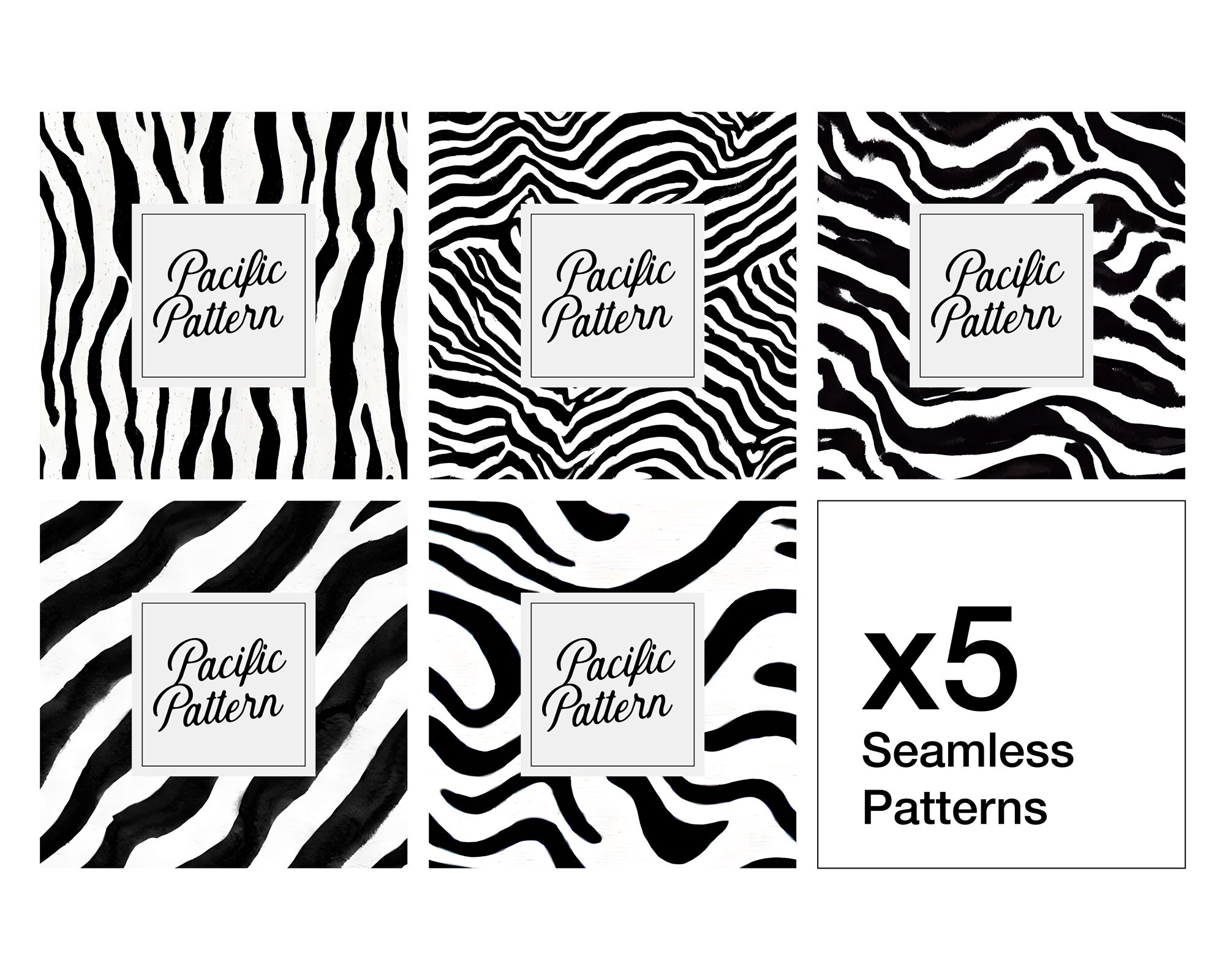 Zebra Print Seamless Patterns Set of 5, Zebra Pattern Digital Paper ...