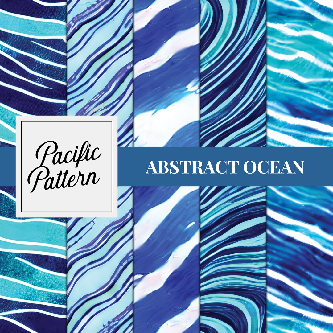 Seamless Blue & Turquoise Wavy Lines Pattern Digital Paper Set of 5 ...