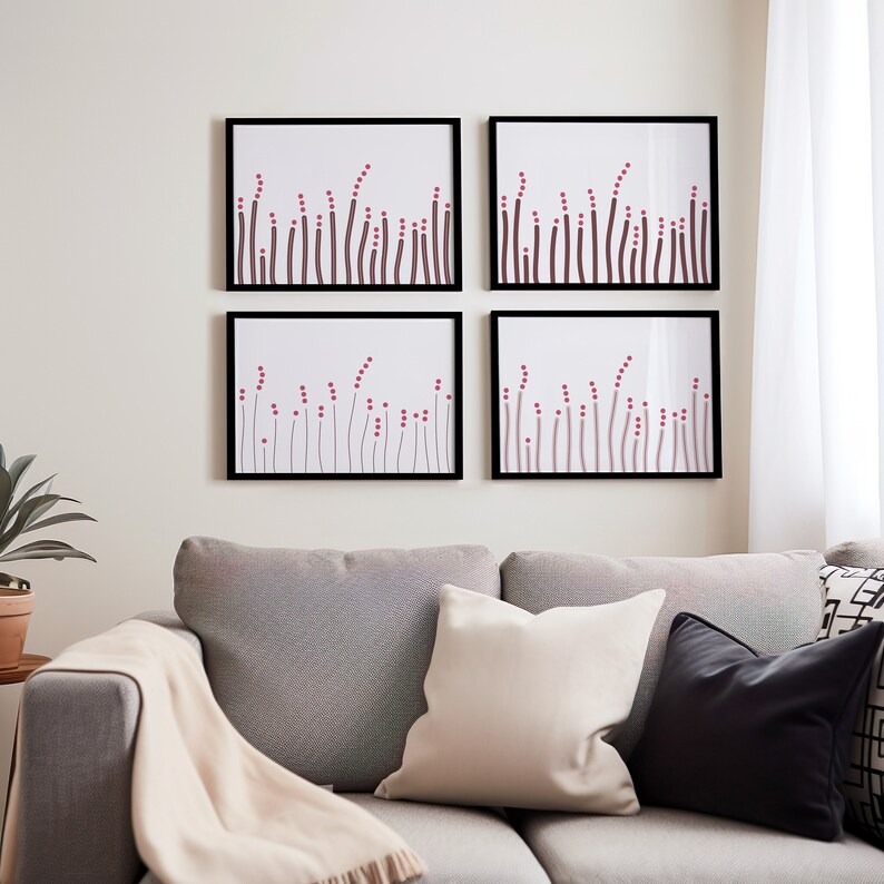 Scandinavian Line Art in Cherry Pink, Printable Wall Art Set of 4 ...