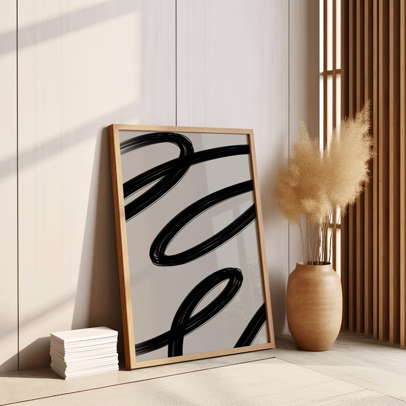Black Brush Drawing, Printable Wall Art Set of 6, Minimalist Digital ...