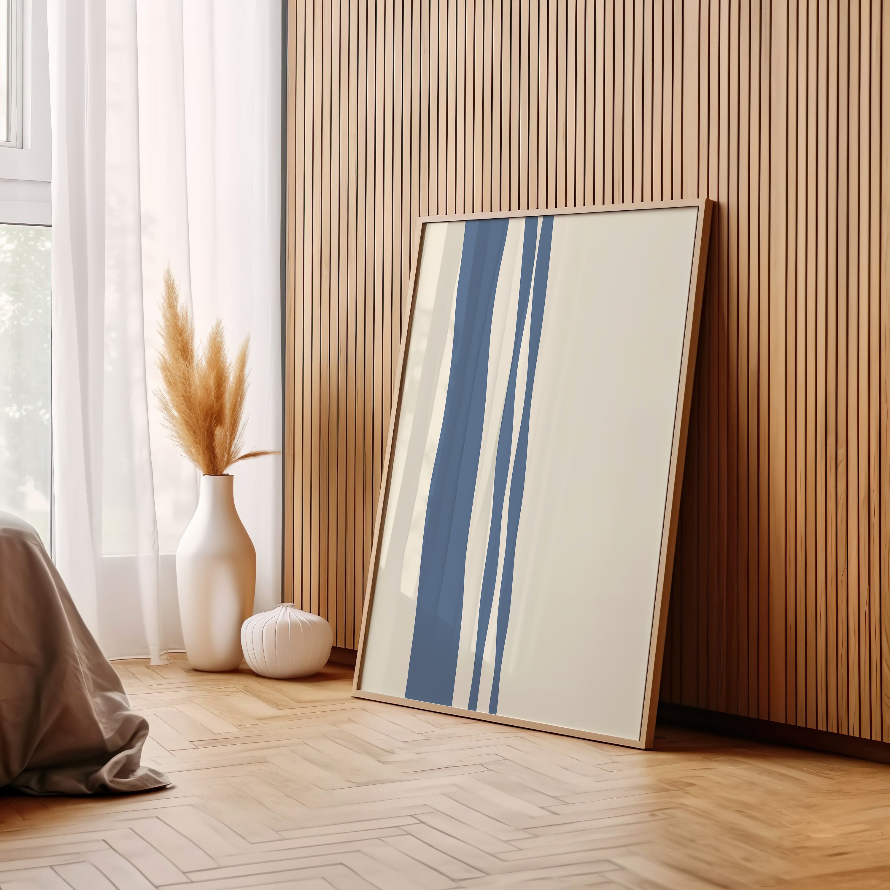 Blue Lines and Dots Poster Set, Minimalist Lines Wall Art Set of 6 ...