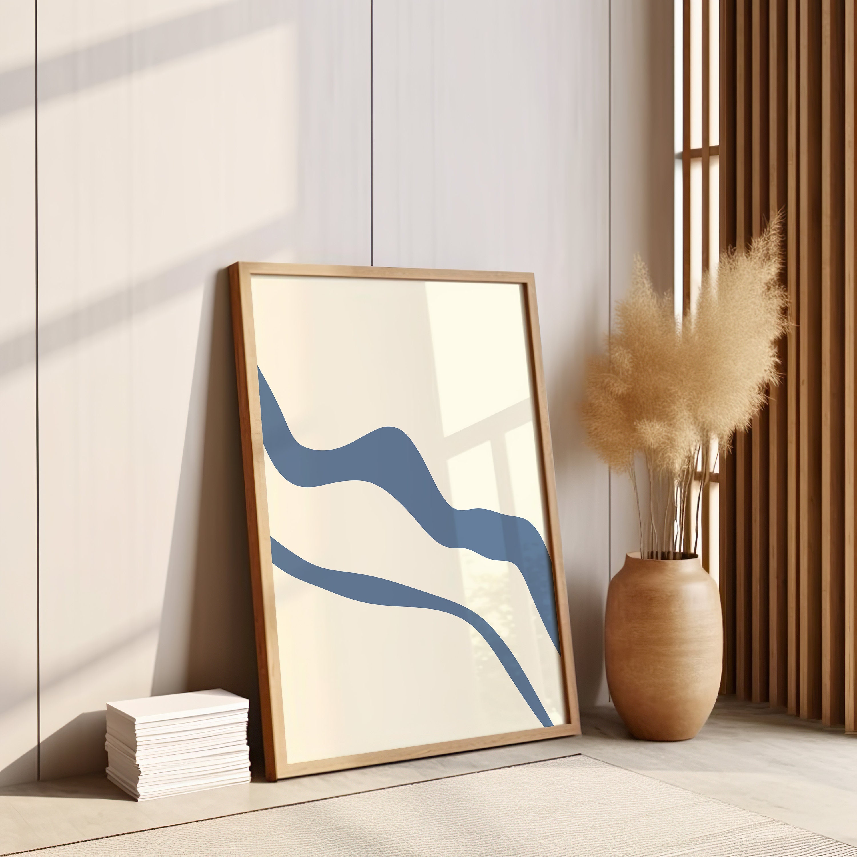 Blue Lines and Dots Poster Set, Minimalist Lines Wall Art Set of 6 ...